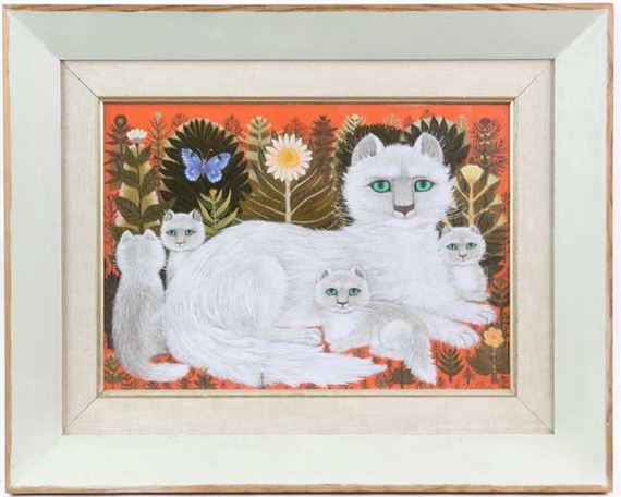 Sheila Flinn | White Cat Family on an Orange Ground | MutualArt