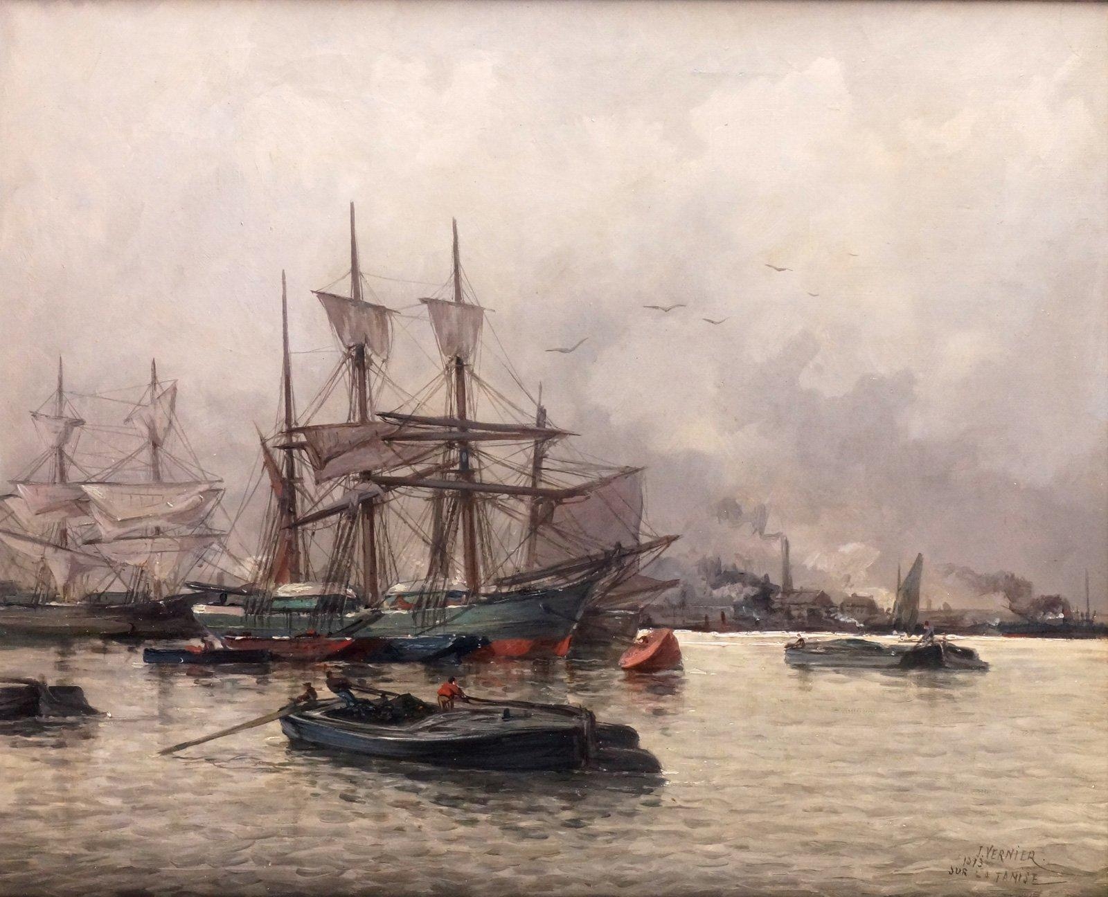 Jules Vernier | Ship on the Thames (1893) | MutualArt