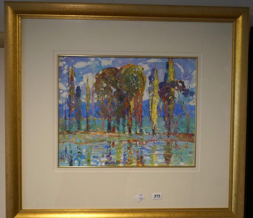Syd Mather | Abstract of trees by the lake | MutualArt