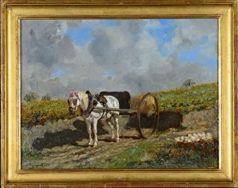 Jules Jacques Veyrassat | Charette tirée par un cheval gris | MutualArt