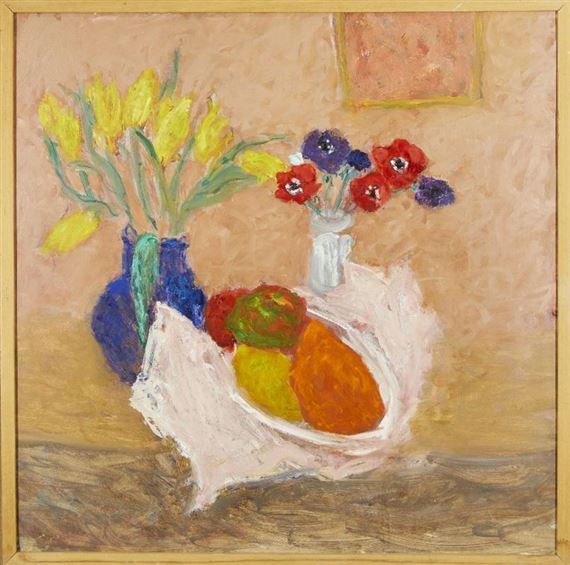Elsbeth Juda | Floral still life with a bowl of fruit | MutualArt