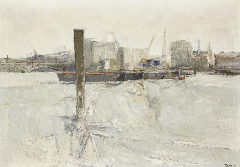 David Tindle | View of the Thames with barges (1959) | MutualArt