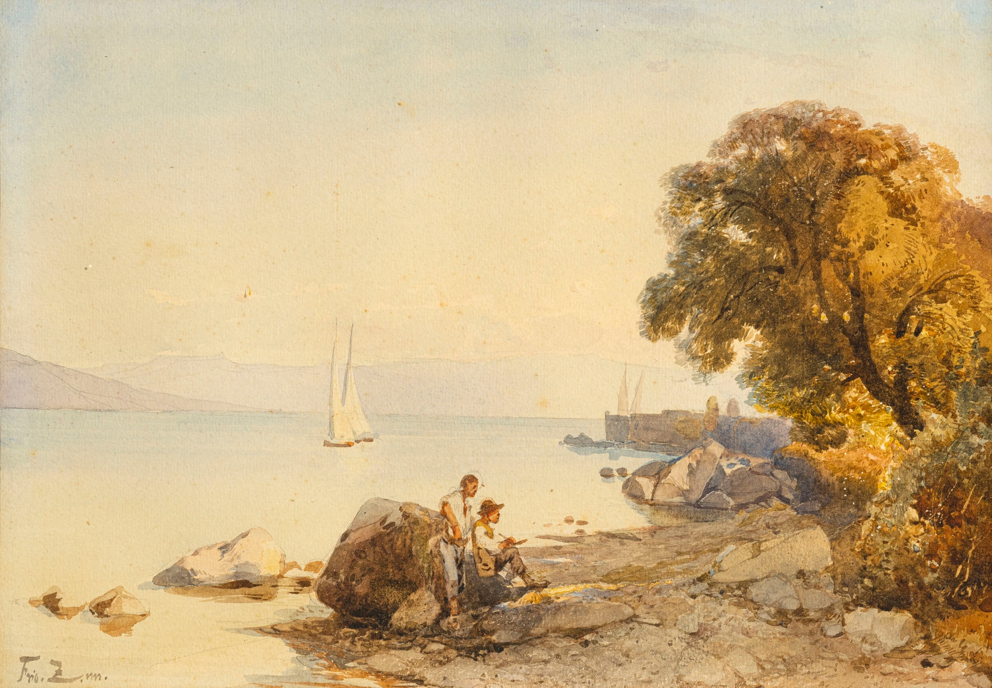 Friedrich Zimmermann | Le peintre dessinant au bord du lac | MutualArt