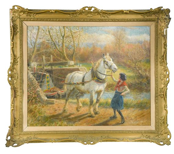 Roland Wheelwright | A girl leading a horse on a towpath | MutualArt