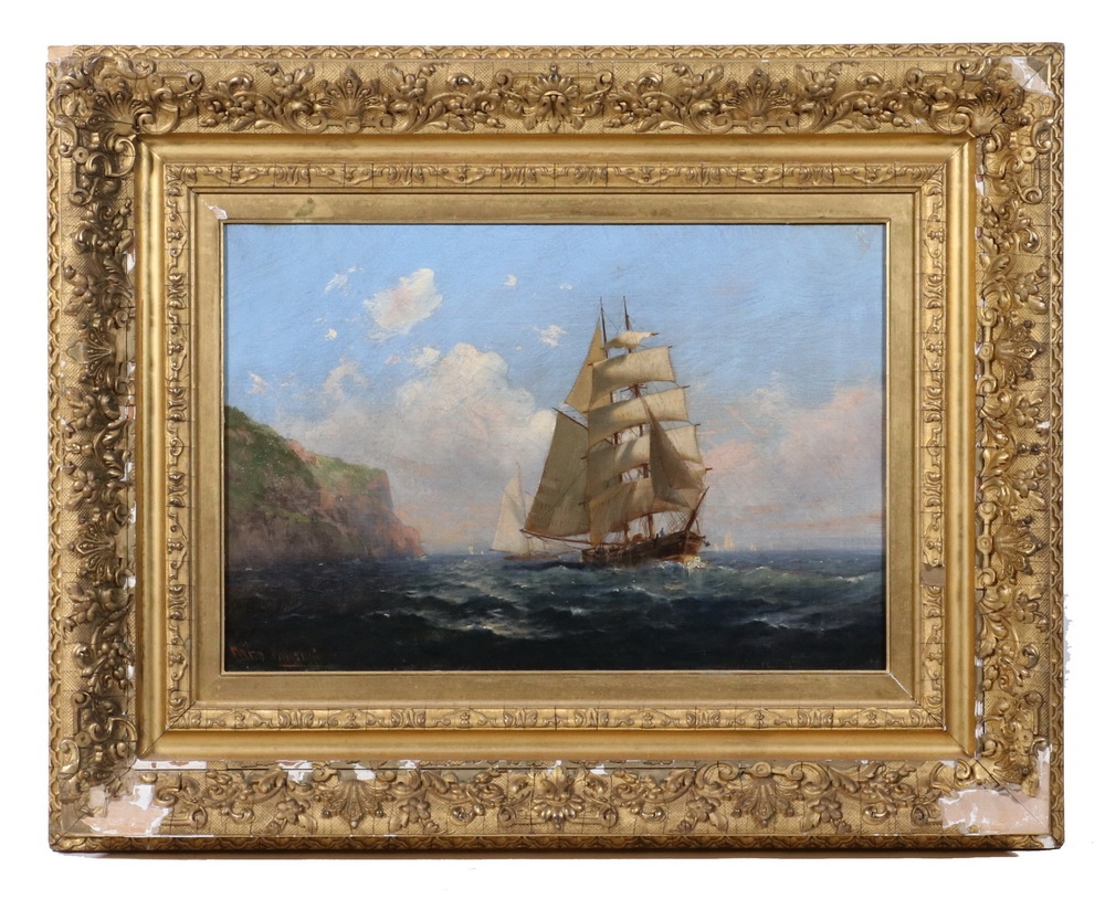 Fred Pansing | Brigantine Hugging a Sheer Cliff Coast | MutualArt