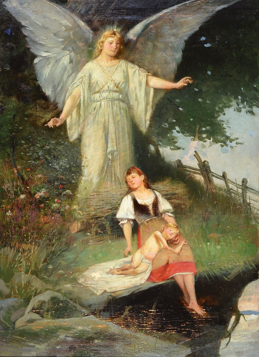 German School, 19th Century | guardian angel watches over sleeping ...