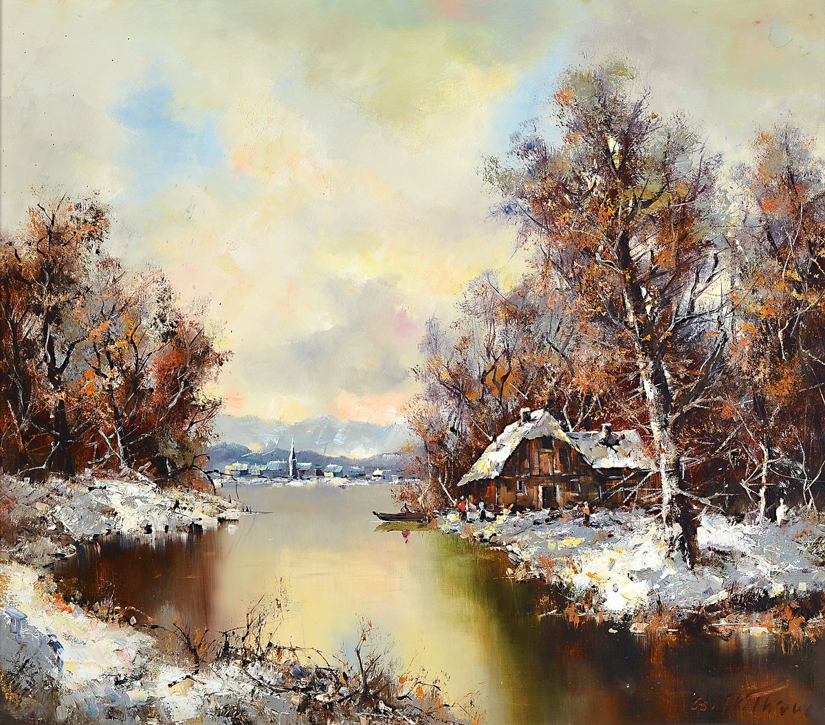 Friedrich Karl Thauer | seascape, people in the boat in the foreground ...