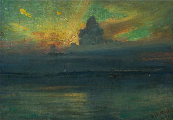 Richard Langtry Partington | Seascape with lighthouse (1901) | MutualArt