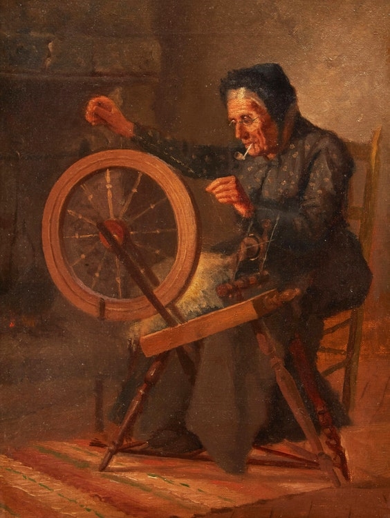 William Raphael | Old Lady Spinning | MutualArt
