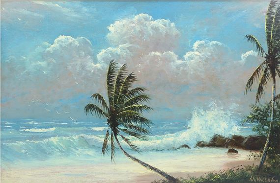 Roy McLendon | Florida Highwaymen Beach Scene with Palms, Crashing Surf ...
