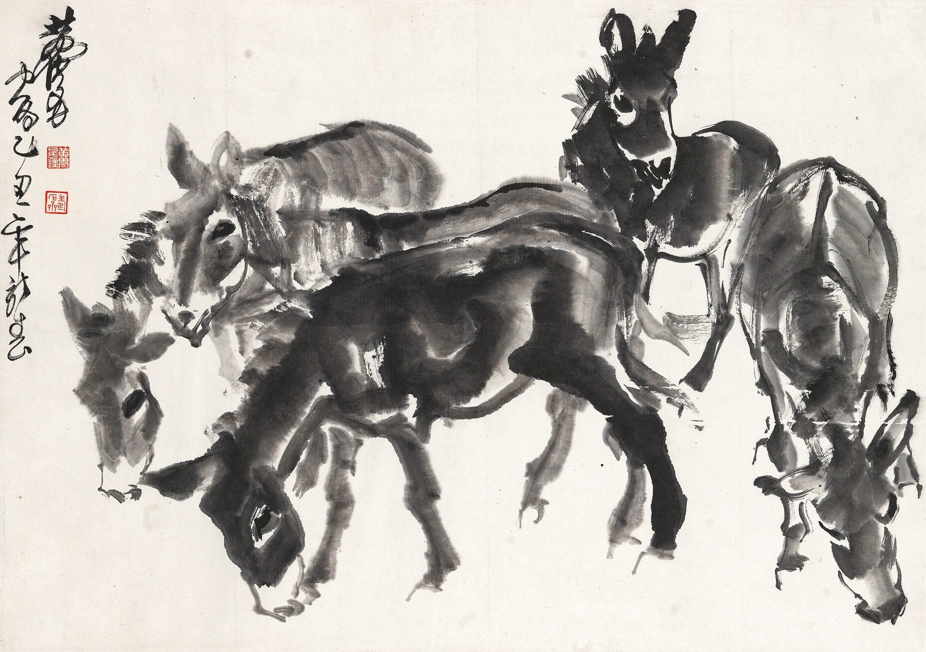 Huang Zhou | Five Donkeys (1985) | MutualArt
