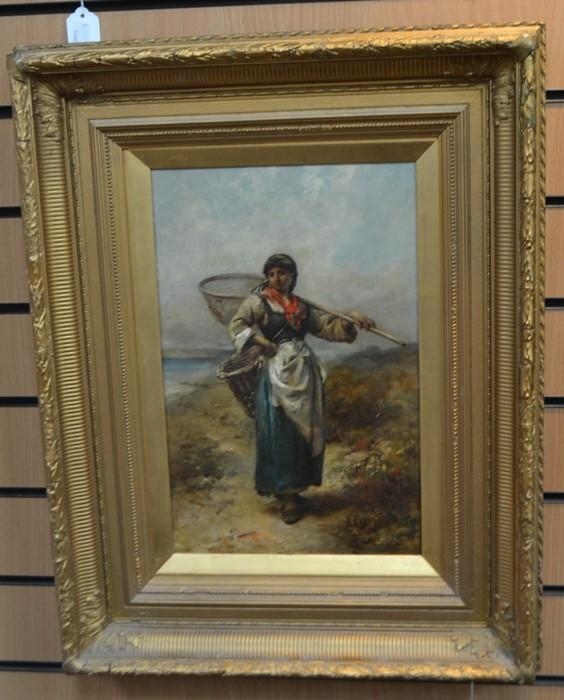 Thomas Kent Pelham | Fisher girl in coastal landscape | MutualArt