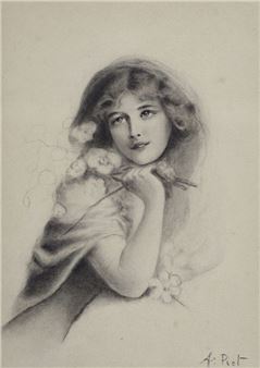 Étienne Adolphe Piot | Portrait of Woman With Flowers | MutualArt