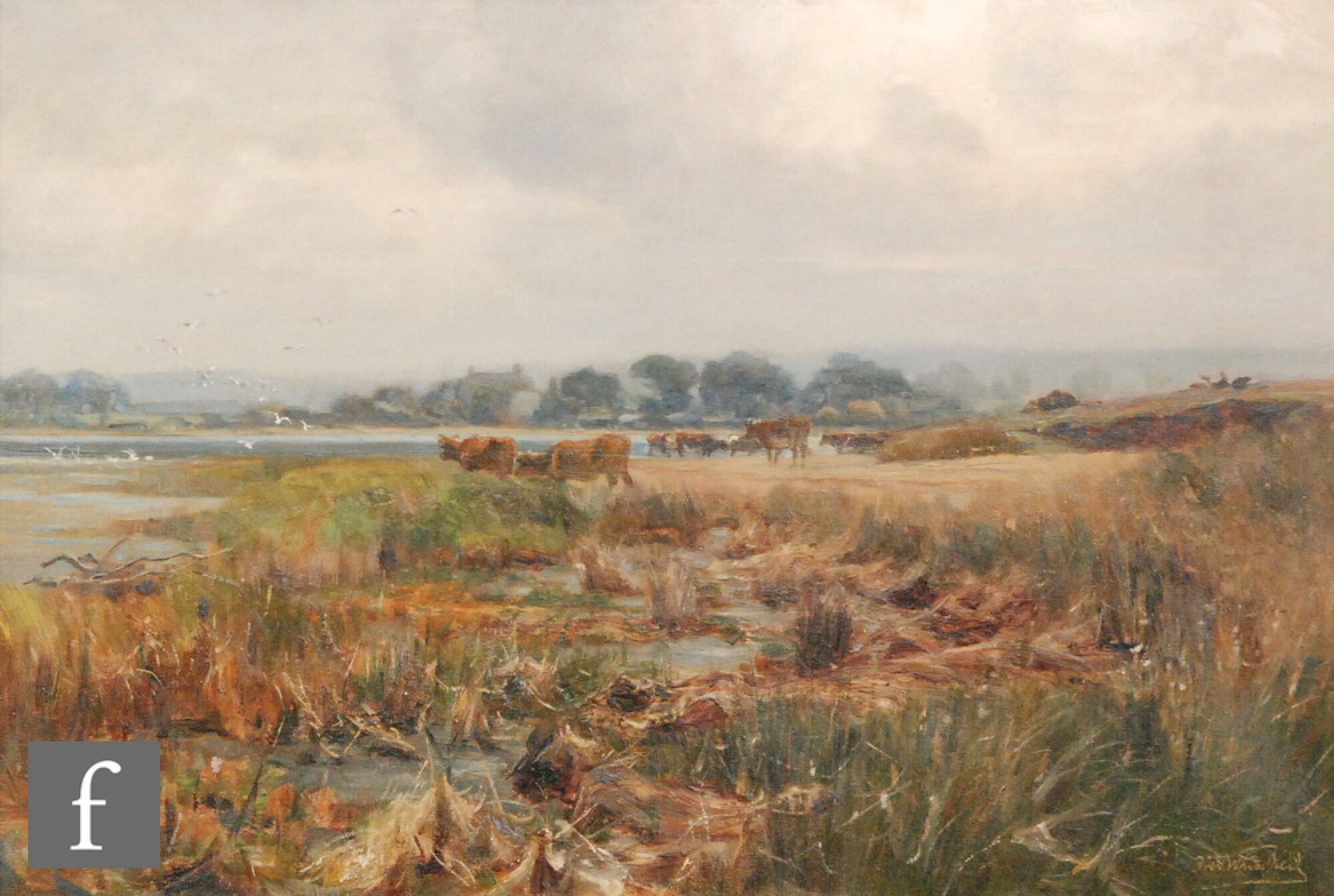 Frederick William Newton Whitehead | Cattle in an estuary scene | MutualArt