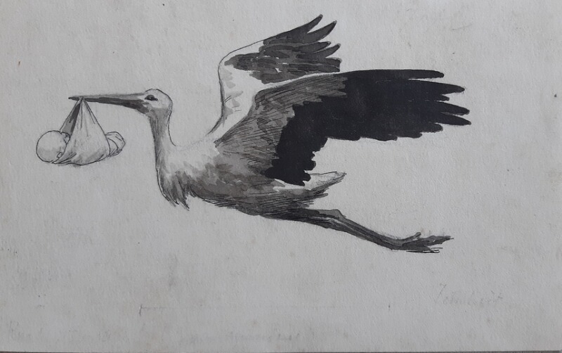 Carl Thomsen | The stork comes with the newborn baby | MutualArt