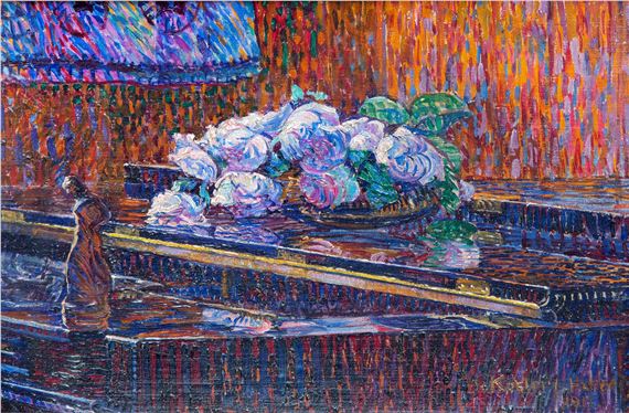 Jo Koster | A still life of roses and a sculpture on a piano (1917 ...