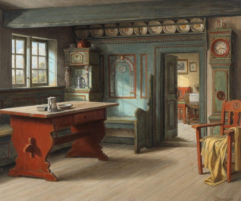 C. Sørensen | Danish folklore interior with the sewing materials on the ...
