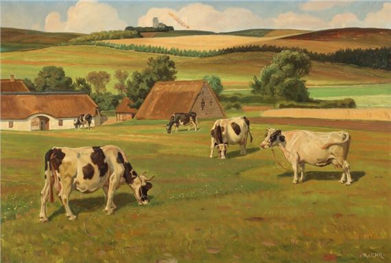 Rasmus Christiansen | Danish summer landscape with cattle in the field ...