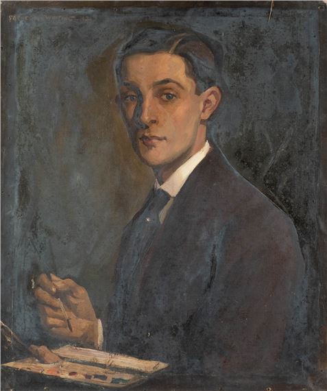 Frederic Whiting | Self portrait with artist`s palette (1912) | MutualArt