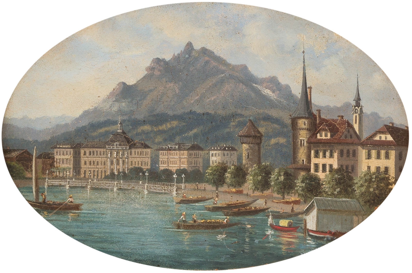 Robert Kummer | Port town in front of mountain scenery | MutualArt