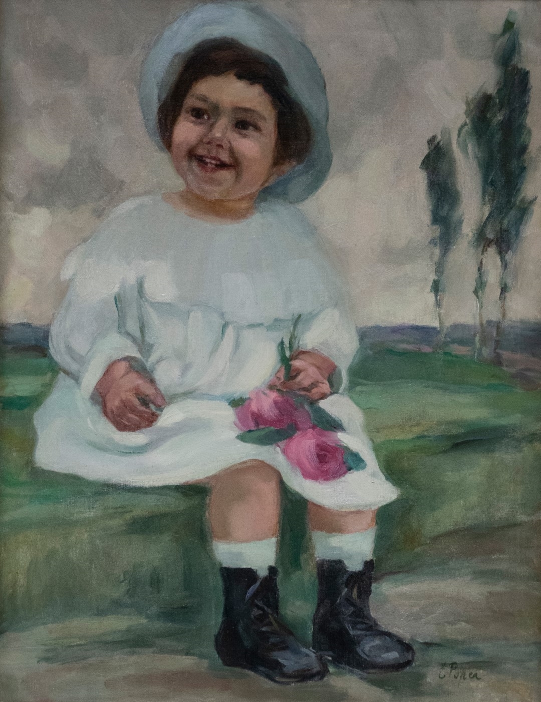 Elena Popea | Little Girl with Roses | MutualArt