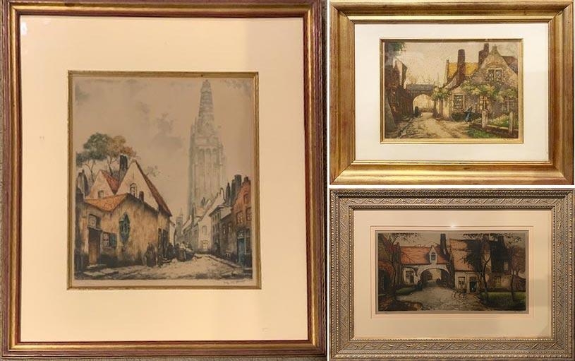 Alfred Van Neste | Three works: Farm house; Woman in blue dress; Street ...