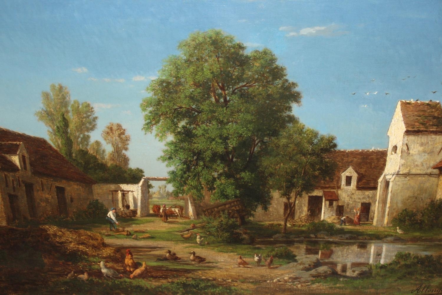 Auguste Allonge | scene in a French rural farmyard with poultry figures ...