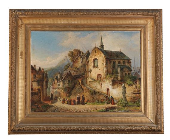 Peter Joseph Minjon | A Village Idyll on the Moselle (1872) | MutualArt