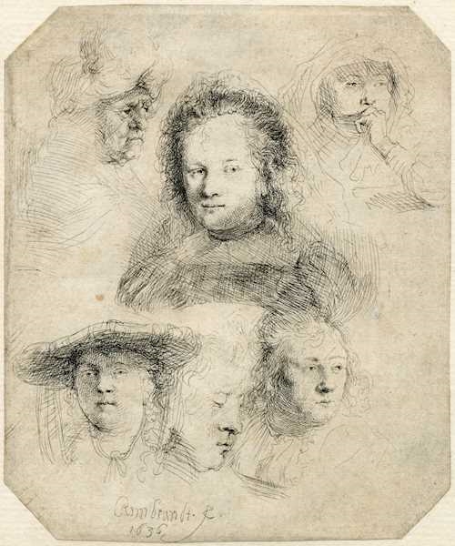 Rembrandt van Rijn | Study sheet with six female heads (1636) | MutualArt