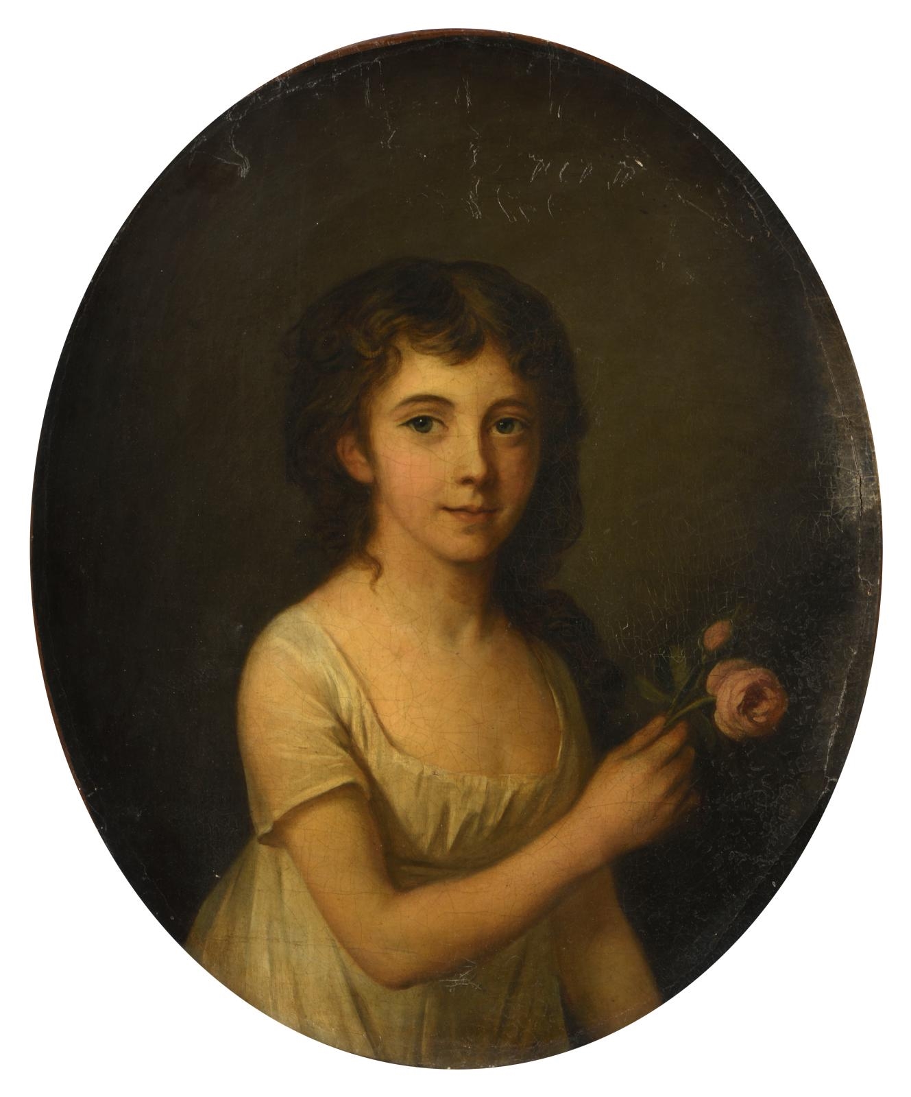 French School, 18th Century | Portrait d’une petite fille à la rose ...