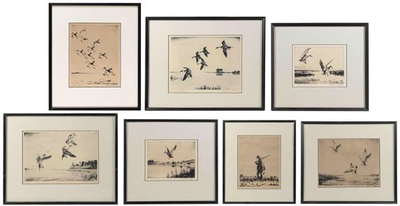 Churchill Ettinger | Seven etchings of ducks and hunters. | MutualArt