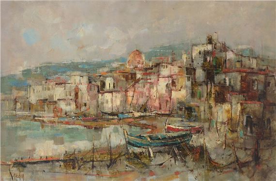 Alexander Kardin | Harbor Scene with Dome in the Distance | MutualArt