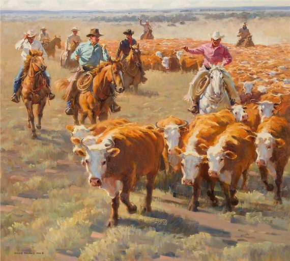 Xiang Zhang | Cowboys Herding Cattle (1999) | MutualArt