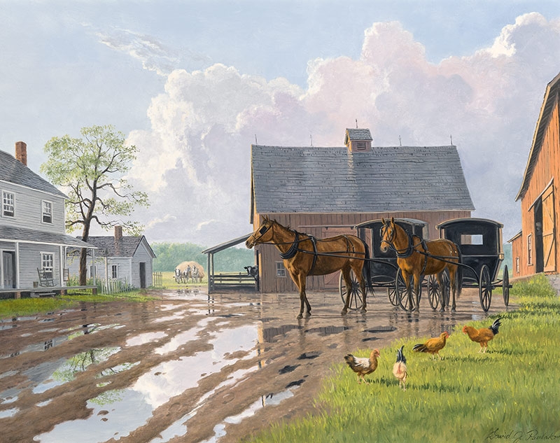 David Pavlak | Buggies and Horses in Farmyard (2001) | MutualArt