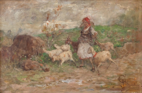 Giovanni Battista Todeschini | Contadinella con il gregge | MutualArt