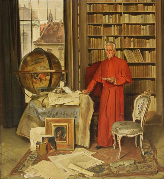 Franz Xaver Wolf | A Cardinal in his library | MutualArt