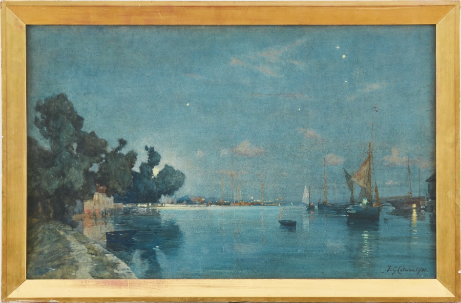 Frederick George Cotman | Hamn i kvällsljus (1901) | MutualArt