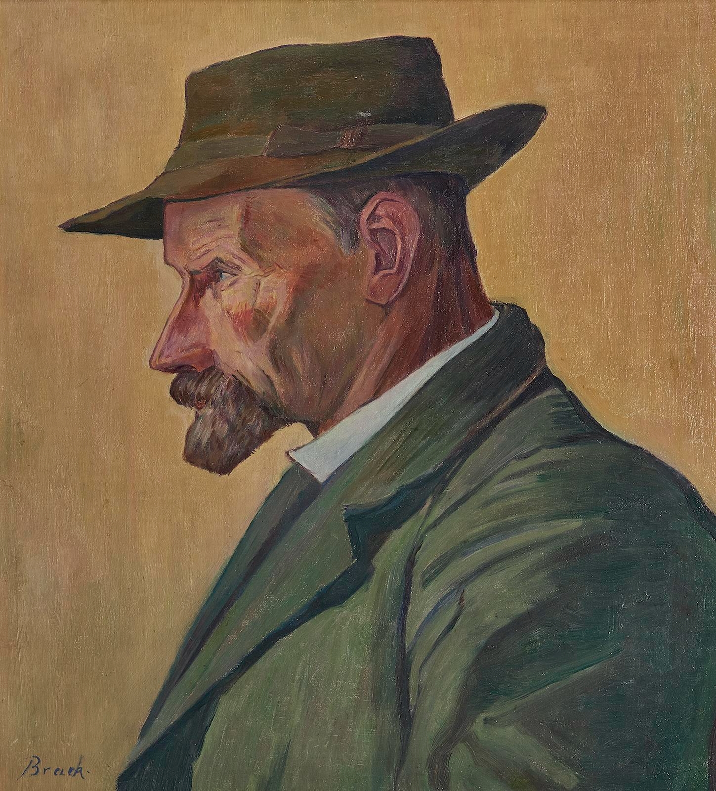Max Eugen Brack | Portrait d'homme au chapeau de profil | MutualArt