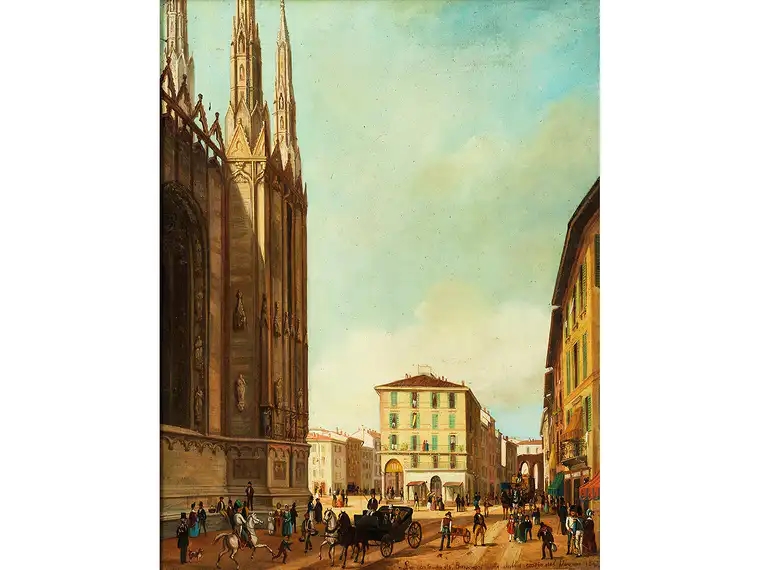 Angelo Inganni | SEITLICHER BLICK AUF DIE KATHEDRALE VON MAILAND (1842 ...