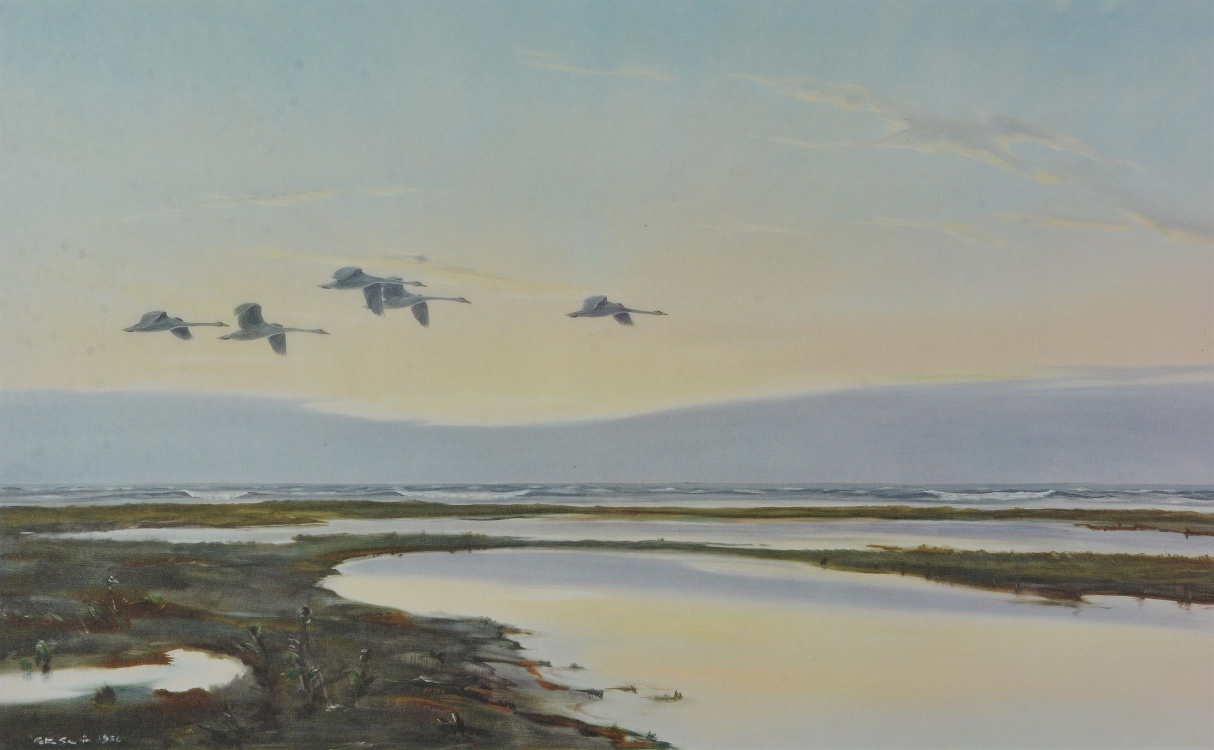 Peter Markham Scott | Two Works: High Tide - Wild Swans; Mallards Going ...