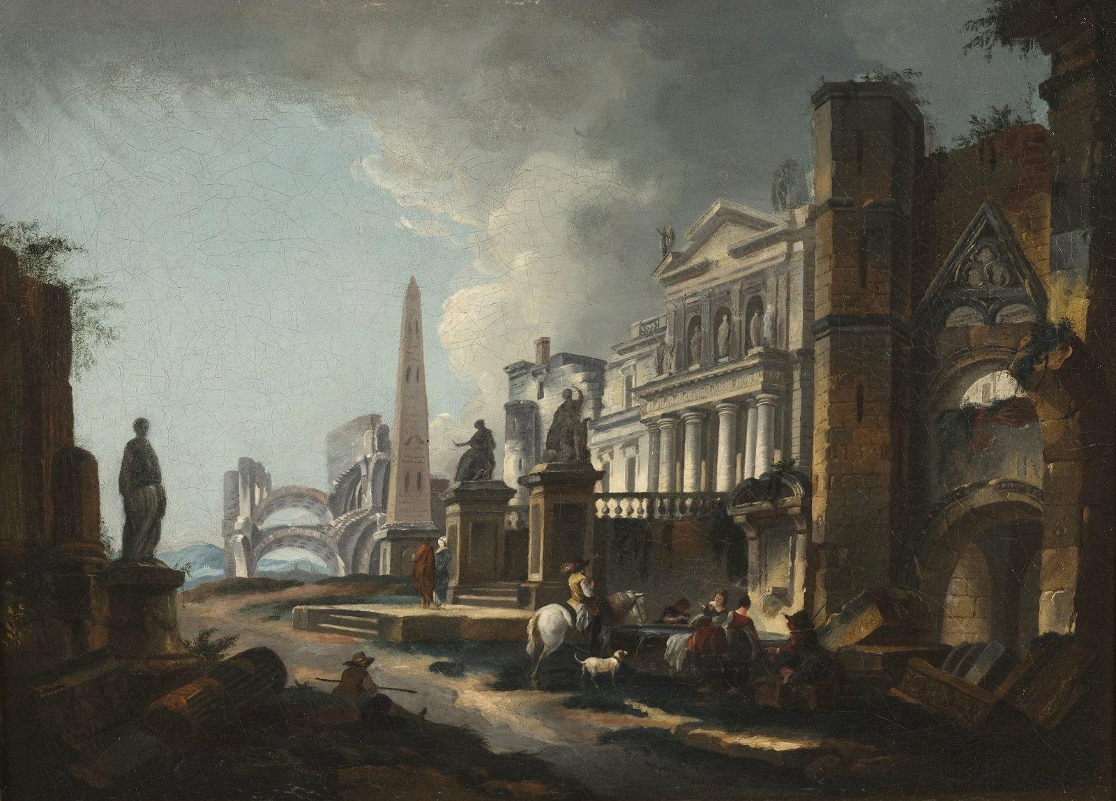 Pierre Antoine Demachy | Characters at the fountain in ancient ruins ...