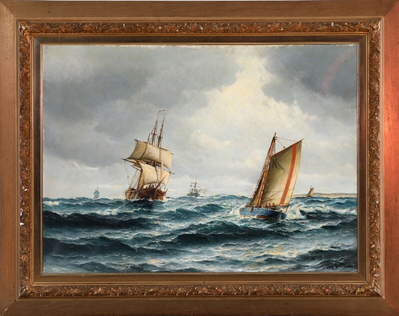 Vilhelm Bille | Seascape with sailing ships off the coast | MutualArt