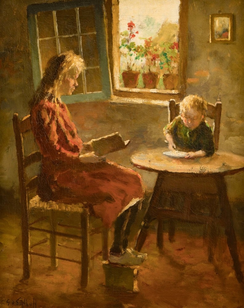Gijsbertus Jan Sijthoff | Lezend meisje en etend jongetje | MutualArt