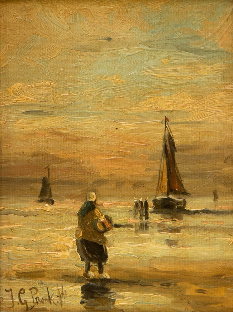 J.G. Pronk | Vissersvrouw bij binnenvarende bomschuiten | MutualArt