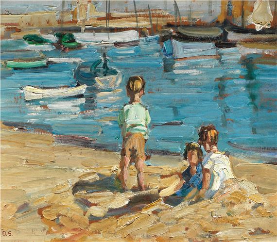 Dorothea Sharp | Children playing by a harbour | MutualArt