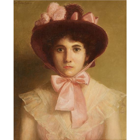 David De Scott Evans | Portrait of a Lady in a Pink Hat | MutualArt