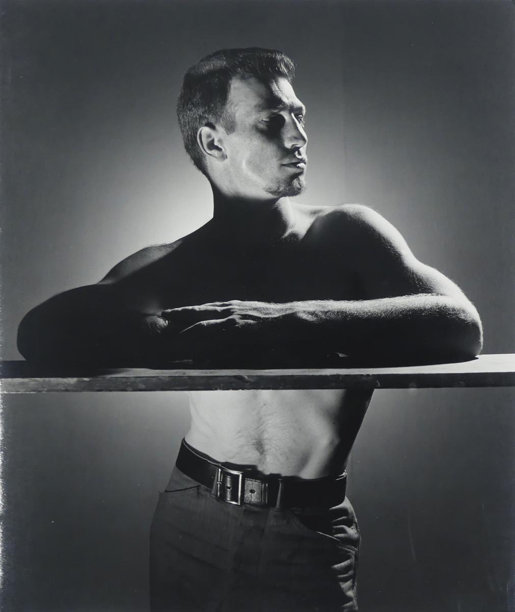 George Platt Lynes | Portrait Of Man Leaning on Studio Prop | MutualArt