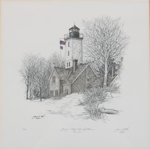 James E. Sabol | January...Presque Isle Lighthouse (Circa 1990) | MutualArt