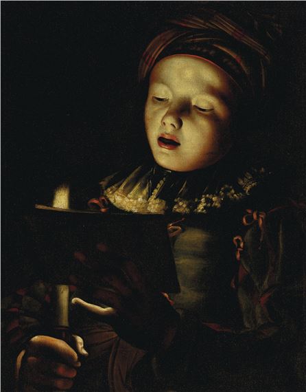 Adam de Coster | A young boy singing by candlelight | MutualArt
