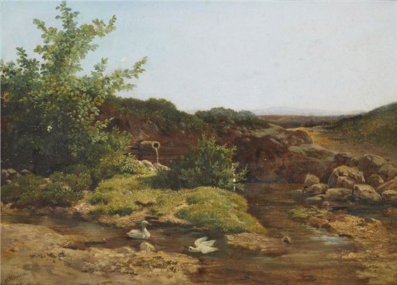 Anton Altmann | Ducks in a spring landscape (1850) | MutualArt
